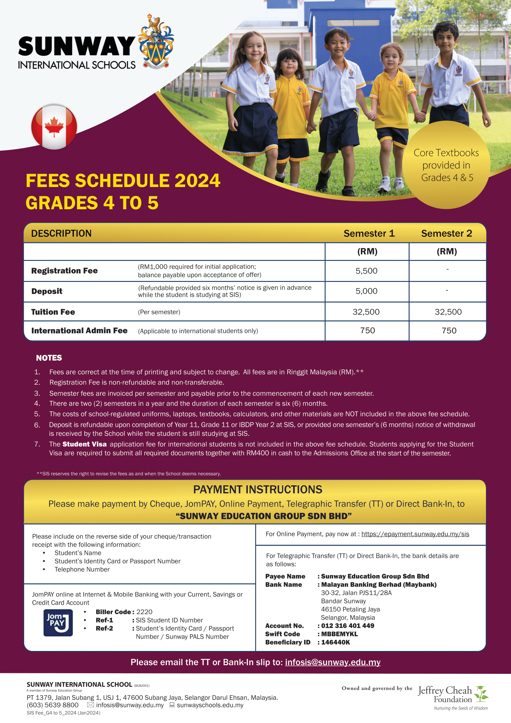 SISKL Fee Schedules for 2024 | Sunway International Schools